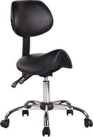 Clp Tabouret De Travail Stuttgart A roulettes en Similicuir I Chaise De Travail avec Assise en Forme De Selle De Cheval I Ajustable Et Pivotant, Couleur:N