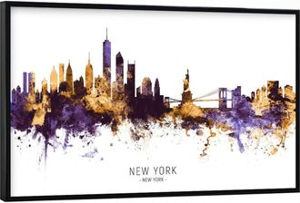 artboxONE Poster mit schwarzem Rahmen 75x50 cm Städte/New York New York Skyline PurpleGold - Bild New York