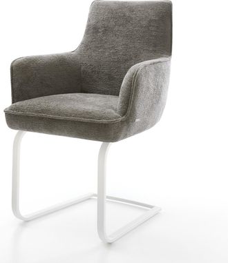 DELIFE Freischwinger Heira-Flex mit Armlehnen Boucl&eacute; Soft Schlamm Freischwinger flach Wei&szlig; Taschenfederkern, Esszimmerst&uuml;hle