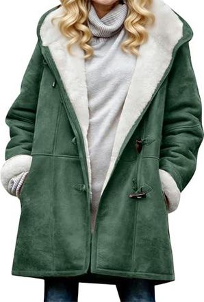 Generic Vestes dhiver doubl&eacute;es Sherpa pour femme - Sweat &agrave; capuche en polaire pelucheuse - Tendance et confortable - D&eacute;contract&eacute;, Vert, 5XL