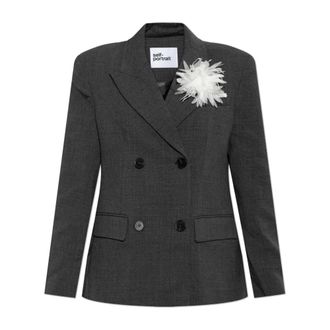 Self Portrait Femme, Vestes, Gris, Taille: 38 FR Blazer Fleurie Double Boutonnage