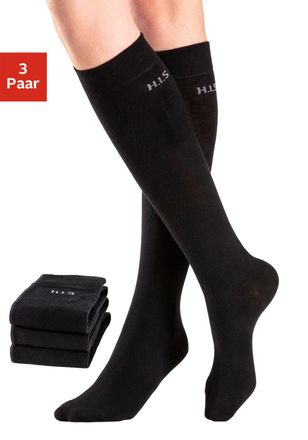 H.I.S Kniestrümpfe H.I.S, Damen, Gr. 35-38, schwarz (3x schwarz), Baumwolle, Elasthan (LYCRA), Polyamid, unifarben, elastisch, Socken, ohne einschneidendes 