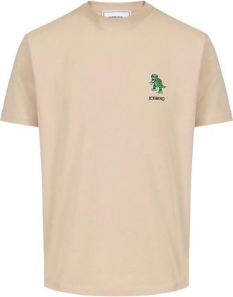 Iceberg Homme, Tops, Beige, Taille: XL T-shirt en jersey de coton stretch coupe slim avec patch dinosaure