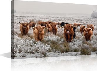 Generic Wandkunst, braune Hochland-Kuhherde, Gem&auml;lde mit Tieren, Bilder auf Leinwand, Rinder mit gro&szlig;en H&ouml;rnern, Dekor, &Ouml;l f&uuml;r Zuhause, moderne Dekoration f&uuml;r