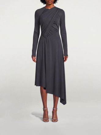 Victoria Beckham Robe midi asym&eacute;trique en jersey drap&eacute; &agrave; manches longues