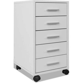 vidaXL Caisson &agrave; tiroir de bureau avec roulettes et 5 tiroirs blanc Vidaxl
