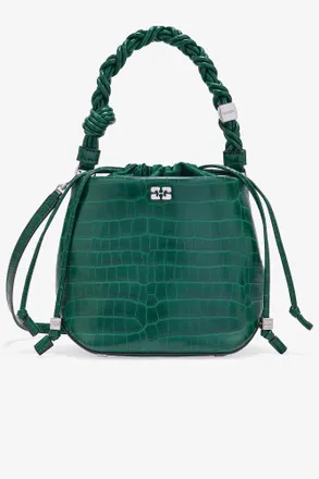 Ganni Sac Bou Bucket vert façon croco verni Pineneedle