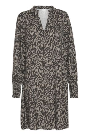 Kaffe Damen Womens Dress V-Notch Neck Relaxed Fit Long Sleeves Mid-Calf Length Kleid, Schwarz/Elephant Graphic Lines, 38