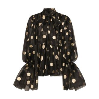 Dolce & Gabbana Schwarze Seidenbluse mit Polka Dot Stickerei - - Blouses & Shirts - Damen - Schwarzk - 2XS