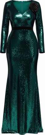 Goddiva Maxikleid Liquid Sequin Corsage Maxi knielang, V-Ausschnitt, lange &Auml;rmel