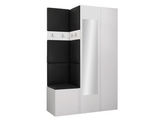 Mirjan24 Garderoben-Set Monati XXVI, Kleiderschrank mit Spiegel, Schuhschrank, 4 Doppelhaken, Kleiderhakenbrett, Gepolstertes Paneel/Wandpaneel, Flurgarderobe 