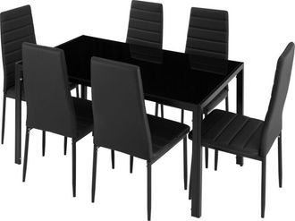 TecTake Tectake - Ensemble table et chaises de salle &agrave; manger rembourr&eacute;es avec rev&ecirc;tement en cuir synth&eacute;tique Si&egrave;ge rembourr&eacute; avec rev&ecirc;tement en cuir
