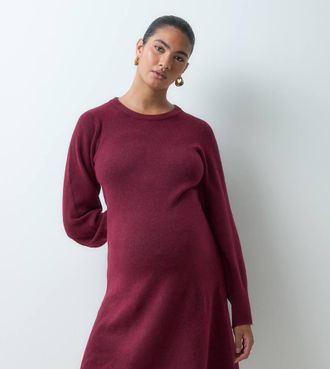 Mama Licious Mamalicious Umstands-lang&auml;rmliges Strick-Minikleid in Burgunderrot