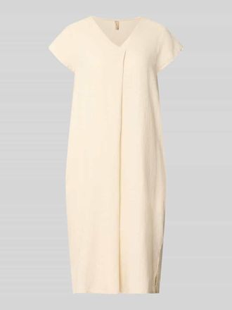 Soyaconcept Knielanges Leinenkleid mit V-Ausschnitt Modell Ina