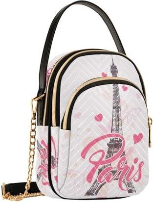 Generic Sac &agrave; bandouli&egrave;re rose Tour Eiffel Paris Papillon Love pour femme, sac &agrave; main avec cha&icirc;ne amovible, sac &agrave; main pour t&eacute;l&eacute;phone, sac &agrave; main &agrave; bandouli&egrave;r