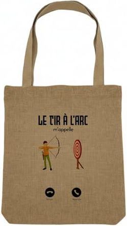 Fabulous Sac Shopping Tote Bag Aspect Lin - Le Tir &agrave; lArc MAppelle Sport Loisir - Sac de Courses Toile Epaisse 360g Beige Naturel Cabas Port&eacute; Epaule Solide Imp