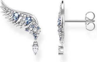 Thomas Sabo Ohrstecker Ph&ouml;nix-Fl&uuml;gel mit blauen Steinen silber 925 Sterlingsilber, Geschw&auml;rzt