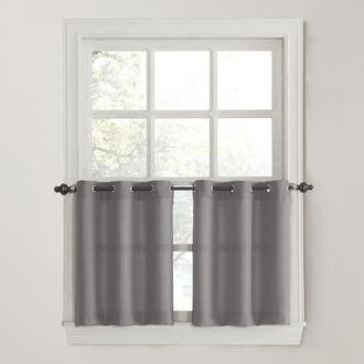 No. 918 Montego 918 K&uuml;chenvorhang, strukturiert, halbtransparent, mit &Ouml;sen, 142,2 x 91,4 cm, 1 Paar, Nickel