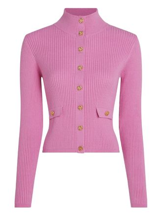 Karl Lagerfeld cardigan côtelé à col montant - Rose
