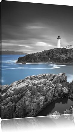 Pixxprint Leuchtturm an traumhaft blauem Meer B&W, Größe: 100x70cm, Leinwandbild, fertig gespannt, Wandbild, Dekoration, Kunstdruck, kein Poster