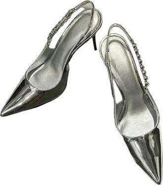 Generic YUJIEBB Sandales &agrave; talons hauts en cristal &agrave; bride arri&egrave;re pour femme Escarpins m&eacute;talliques &agrave; bout pointu Chaussures &agrave; talons aiguilles Argent&eacute;, Argen