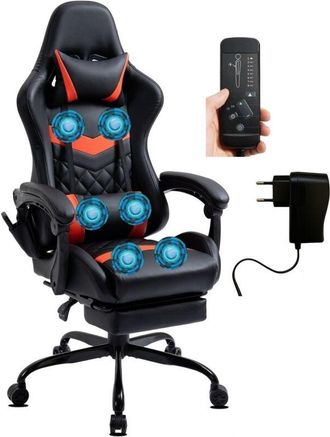 Delman Chaise Gaming similicuir repose-pieds massage 6 points rouge