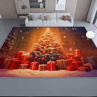 Generic Paillasson Antid&eacute;rapant Rouge 160 x 230 cm, Tapis de Sol dint&eacute;rieur Lavable pour entr&eacute;e Cuisine Chambre &agrave; Coucher paillasson d&eacute;coratif, imprim&eacute; No&euml;l C