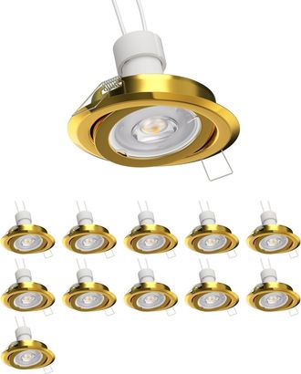 LEDs Com 12 Stück Deckeneinbaurahmen FABI, rund, schwenkbar, gold glänzend (GU10/MR16/GU5,3/50mm), PAR16, warmweiß, 5,473W, 468lm, 33°