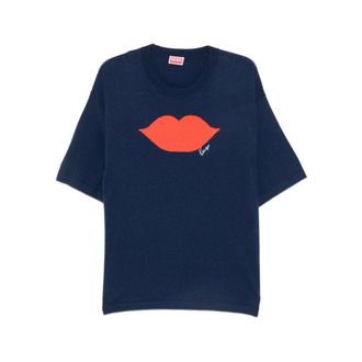 Kenzo Kurzarm-Rundhals-T-Shirt aus Wolle und Baumwolle - - Tops - Herren - Blau - 2XL