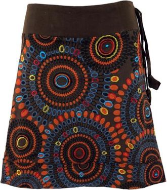 Guru Shop Guru-Boutique, Mini Jupe Brod&eacute;e, Jupe Boh&egrave;me Chic, R&eacute;tro Mandala, Caf&eacute;, Ducoton, Size:L/XL (44), Jupes/courts