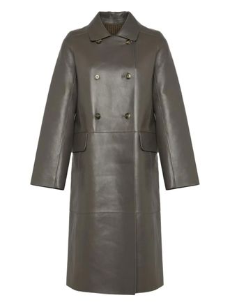 Yves Salomon manteau en cuir &agrave; boutonni&egrave;re crois&eacute;e - Gris