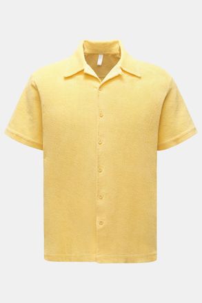 04651/ Herren - Frottee-Kurzarmhemd Terry Shirt Kubanischer Kragen gelb