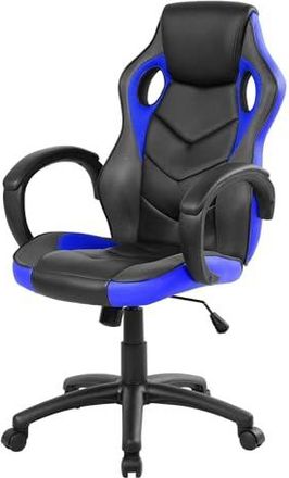 Dmora Stuhl mit Rädern Caloundra, Gaming-Sessel für Erwachsene, Schreibtischstuhl, 66x61h104/114 cm, Schwarz und Blau