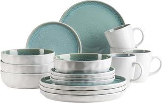 M&auml;ser Serie Elea, 16-tlg. Kombiservice f&uuml;r 4 Personen im Vintage-Look, t&uuml;rkis, Steinzeug