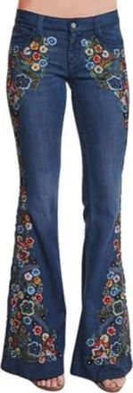 Minetom Femmes Flare Jeans Vintage Taille Haute Broderie Stretch Bootcut Denim Long Pantalon Large Évasé B Bleu Large