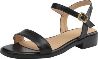 Smilice Sandales décontractées en cuir à talon plat et bout ouvert pour femme, Noir, 39 EU