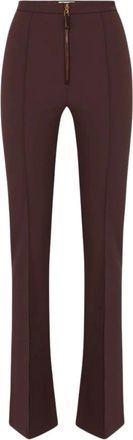 Elisabetta Franchi Femme, Pantalons, Brun, Taille: 44 FR Pantalon en cr&ecirc;pe double &eacute;paisseur avec zip
