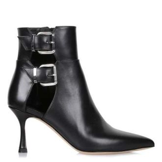 Ninalilou Schwarzer Lederstiefelette mit Schnallen - - Shoes - Damen - Schwarzk - 40 EU
