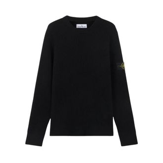 Stone Island Pull en maille c&ocirc;tel&eacute;e avec &eacute;cusson logo - Homme - Pulls - Noir - Taille: 2XL