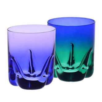 Krosno Verres &agrave; Whisky 250 ml, Lot de 4 - Collection Aurora - Peints &agrave; la main - Cristal sans plomb - Pour Bourbon, Rhum et Cocktails - Cadeau - Violet et Bl