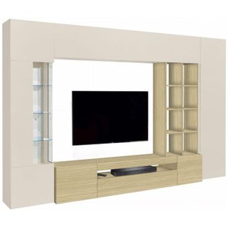 Dmora Modulare Wohnwand Sand, Italienisches Design: 14 Regalb&ouml;den, 24 F&auml;cher, Klappt&uuml;ren, 290x40x191.2h cm, Eiche Braun