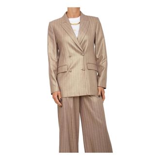 Fracomina Taupe Oversize Doppelreihiger Mantel - - Jackets - Damen - Braun - XL