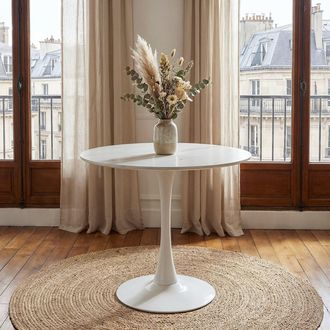 IDIMEX Esstisch Loire mit runder Tischplatte aus Keramik 80 cm, Wei&szlig; - Ideal f&uuml;r Essbereich oder K&uuml;che, Esszimmertisch Keramik, Kleiner Esstisch, robust und 