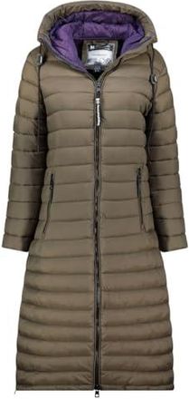 Geographical Norway Azule Femme - Parka Longue Hiver avec Capuche Chaude Manteau Imperm&eacute;able, Coupe-Vent, Multipoches, Confort et Isolation Thermique pour Froid (Kaki XL)