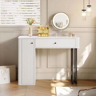 Generic Schminktisch mit LED-Spiegel 100x116x40 cm - 3-farbige Beleuchtung, mit Schublade & T&uuml;r - Kosmetiktisch ohne Hocker