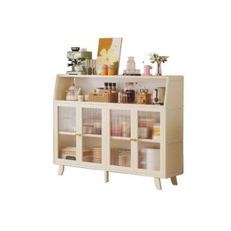 Generic K&uuml;chenschrank, Mikrowellenregal aus Massivholz, mit staubdichten Schrankt&uuml;ren und verl&auml;ngerten F&uuml;&szlig;en, geeignet for Wohn- und Esszimmer(130x95x32cm)