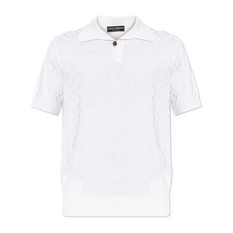 Dolce & Gabbana Seiden-Jacquard-Poloshirt mit DG-Logo - - Tops - Herren - Wei&szlig; - 2XL