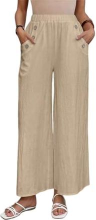 Onsoyours Pantalon Large pour Femmes Pantalon dété Palazzo à Taille Haute avec Boutons Pantalons Causal à Taille élastiquée A Kaki XS