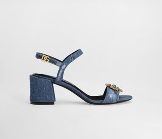 Dolce & Gabbana Sandalette Aus Denim Mit Stickereien Und Steinen - Frau Sandalen Und Wedges Mehrfarbig 36.5