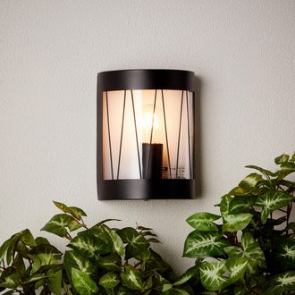 Lightbox gebogene Außen Wandlampe - 24 x 18 x 11 cm - matt schwarze Outdoor Wandleuchte mit Gitter Schirm - spritzwassergeschützt (IP44) - für Terrasse - E27, 